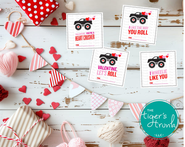 Valentine’s Day Monster Truck Printable Cards, Instant Download, Set o ...