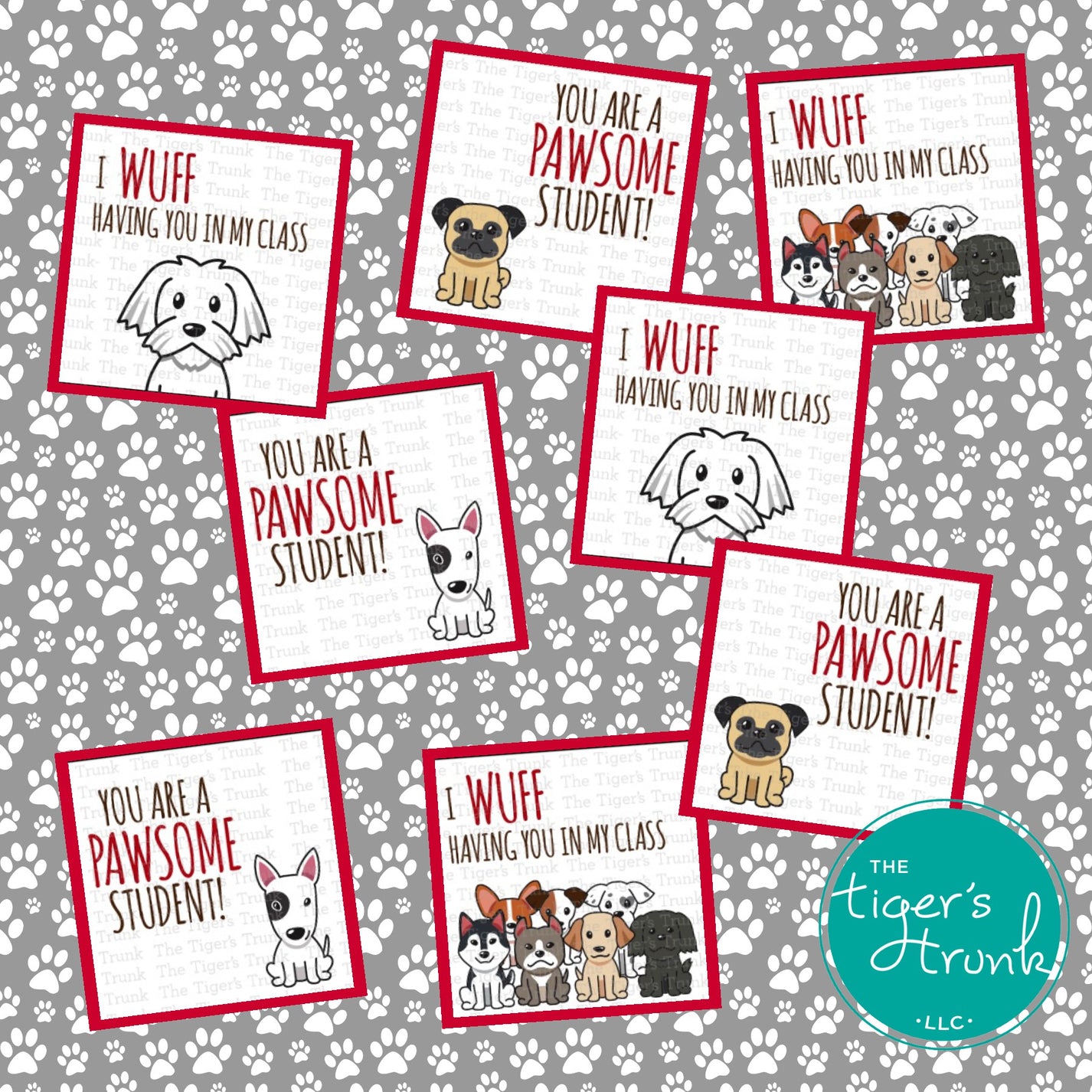 Printable Valentine Cards for Teachers, So Doggone Cute Instant Downlo ...