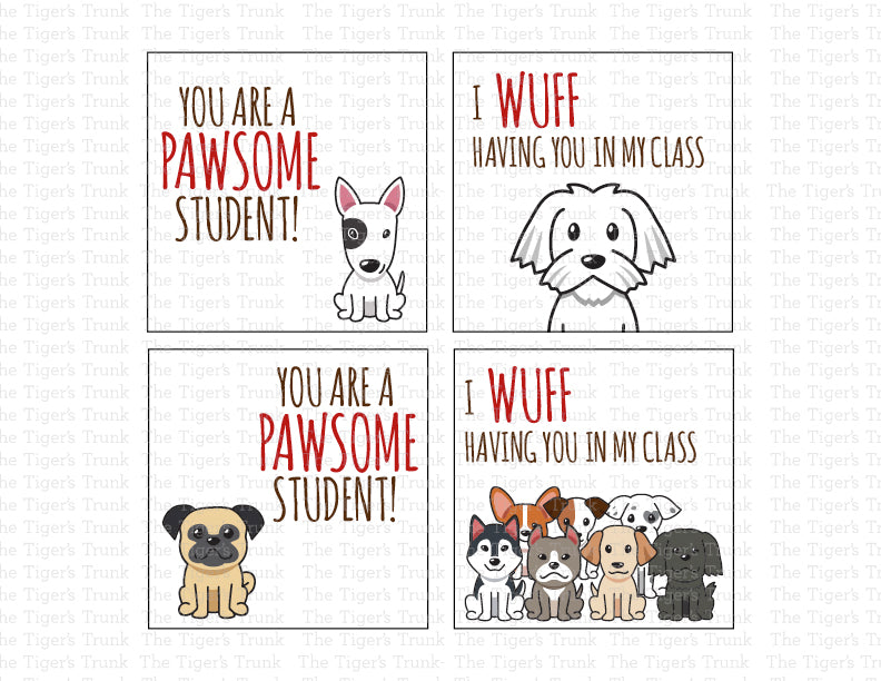 Printable Valentine Cards for Teachers, So Doggone Cute Instant Downlo ...
